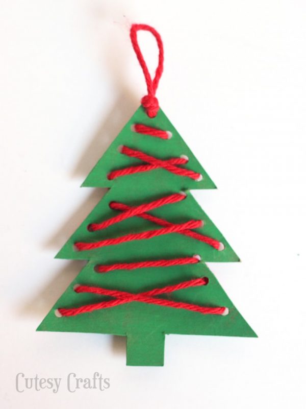 Christmas Craft for Kids - Lacing Ornaments - Cutesy Crafts
