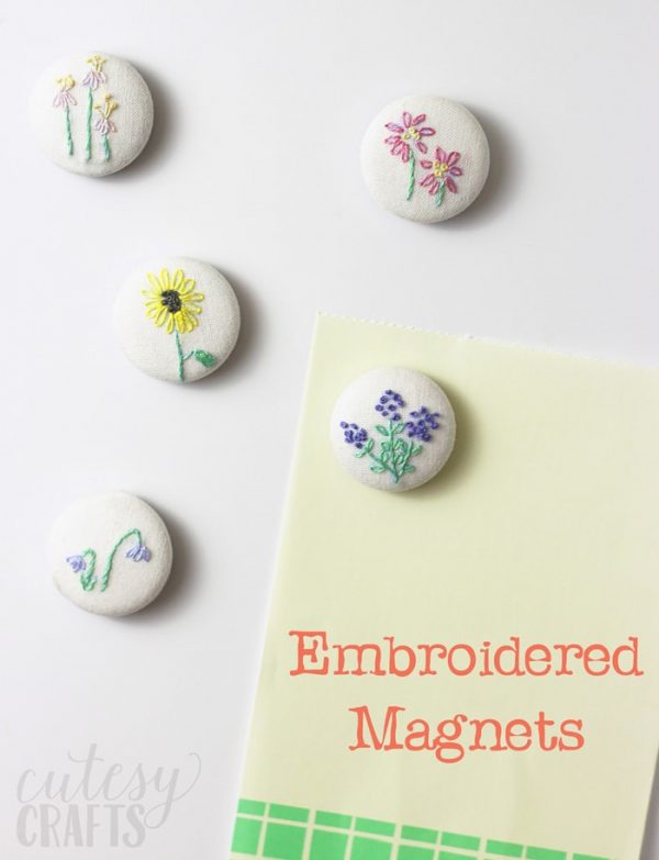 DIY Magnets with Flower Embroidery Patterns - Cutesy Crafts