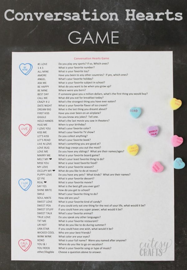 Conversation Heart Valentine's Day Game for Kids - Cutesy Crafts