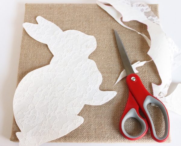 Easter Bunny Craft - Lace Bunny Canvas - Cutesy Crafts