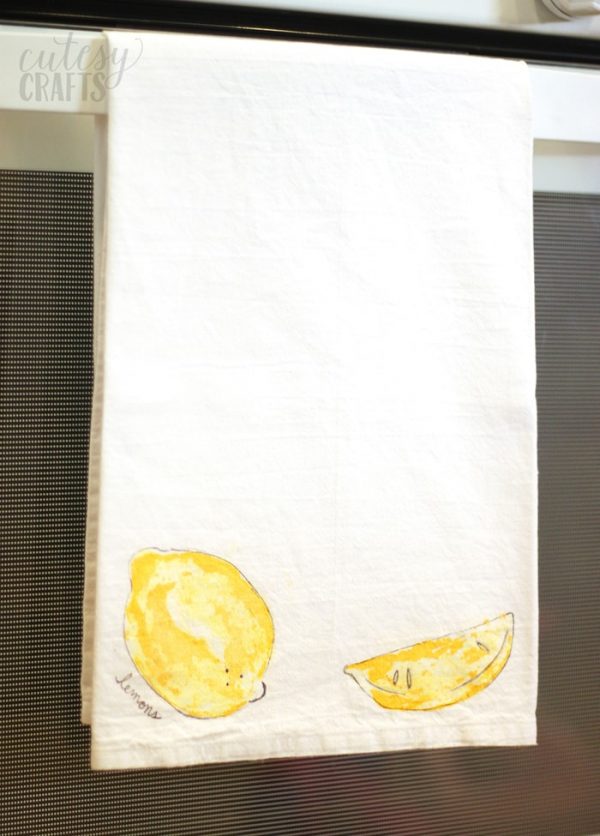 Fruit Stamped Tea Towel Craft - Cutesy Crafts