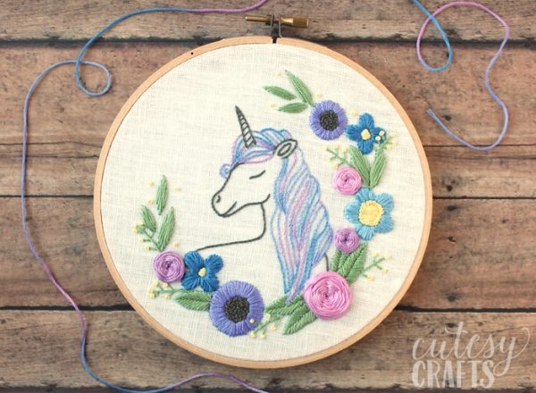 Floral Unicorn Embroidery Pattern - Cutesy Crafts