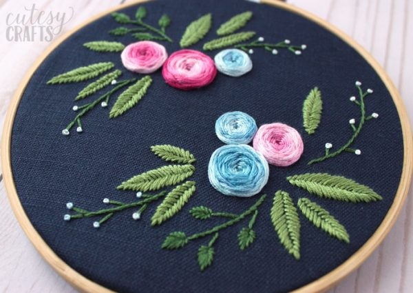 Blue Floral Embroidery Pattern - Cutesy Crafts