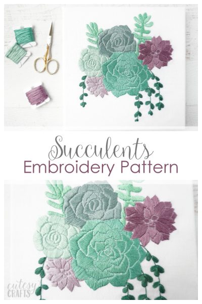 Succulent Embroidery on Canvas - Cutesy Crafts