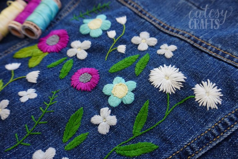 DIY Denim Jacket with Embroidery - Cutesy Crafts