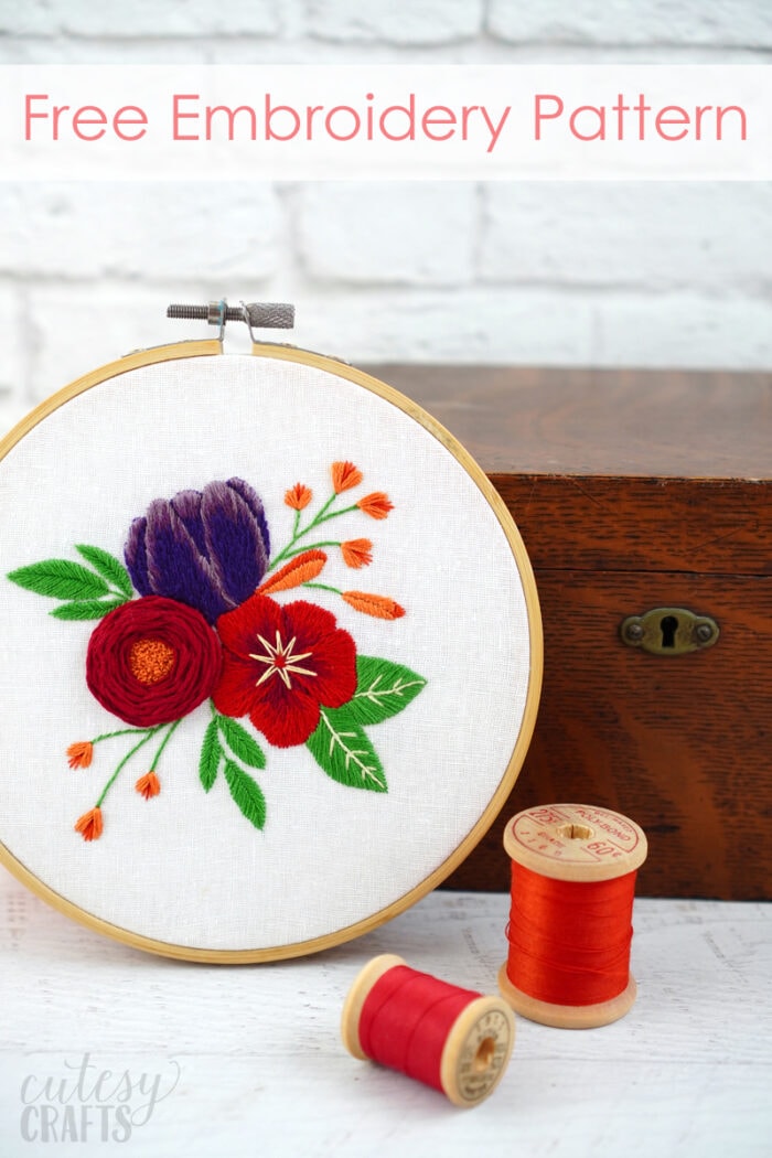 Red Flowers Embroidery Design - Cutesy Crafts