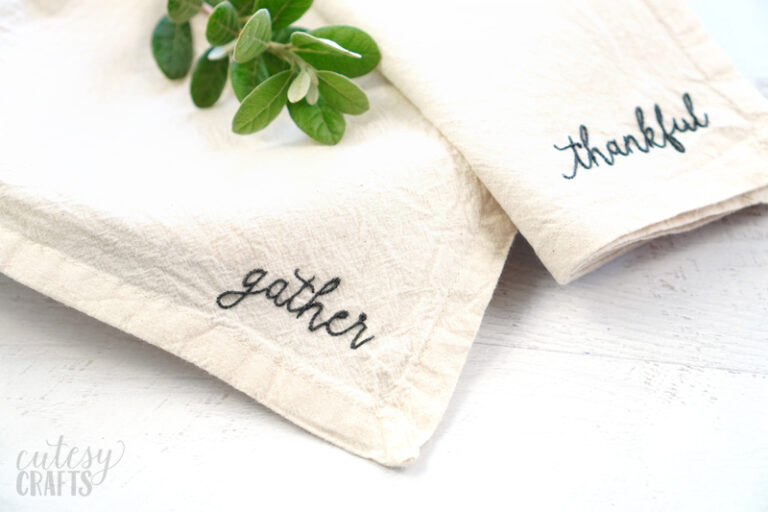 How to Embroider Words on Thanksgiving Napkins - Cutesy Crafts