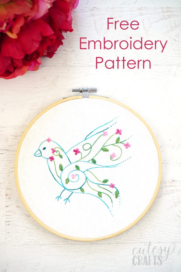 Free Floral Bird Embroidery Pattern - Cutesy Crafts