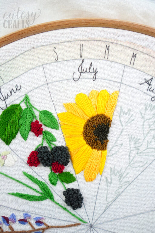 Sunflower Embroidery – July Phenology - Cutesy Crafts