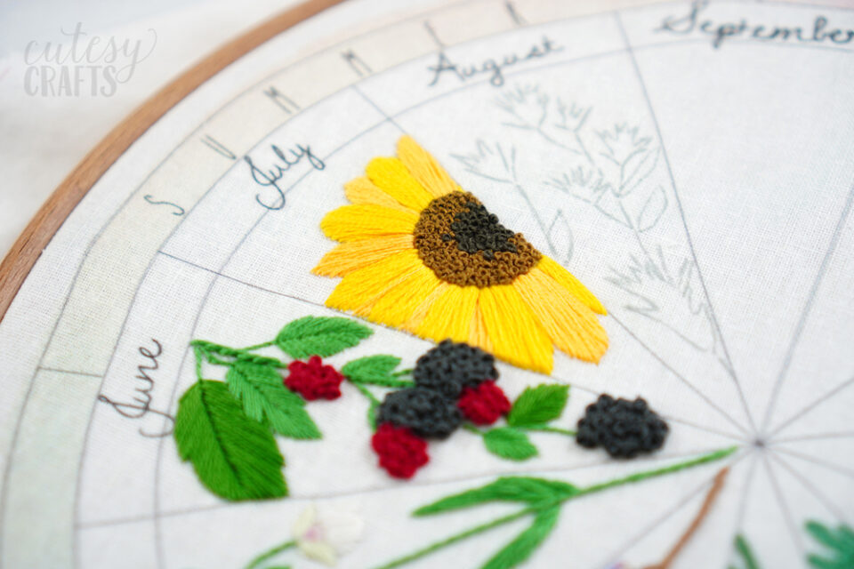 Sunflower Embroidery – July Phenology - Cutesy Crafts